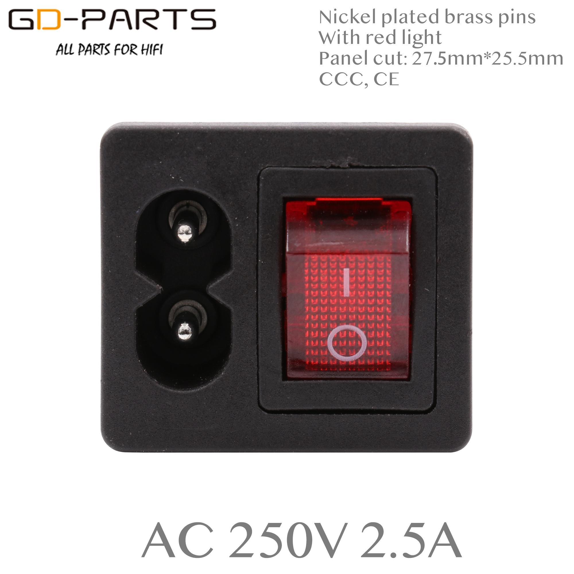 IEC 320 C8 Power Cord Inlet Socket With Rocker Switch: GDPS005